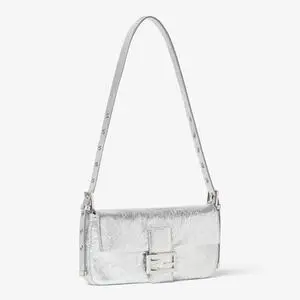 Fendi Baguette® 26424 Crackled Silver Leather Bag